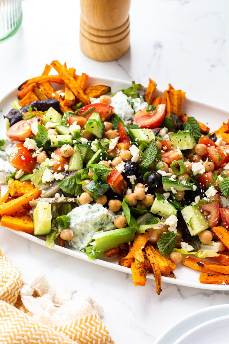 Low FODMAP Loaded Mediterranean Street Fries - A Little Bit Yummy